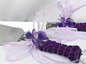 Purple Cake Knife & Server Set Bow Design For Wedding All Occasion