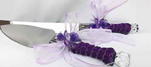 Purple Cake Knife & Server Set Bow Design For Wedding All Occasion