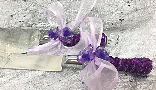 Purple Cake Knife & Server Set Bow Design For Wedding All Occasion