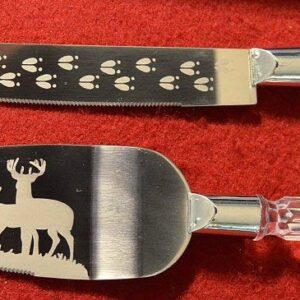 Aaron's Etching Deer Couple Buck & Doe Engraved Wedding Cake Knife/Server Set with Names and Date