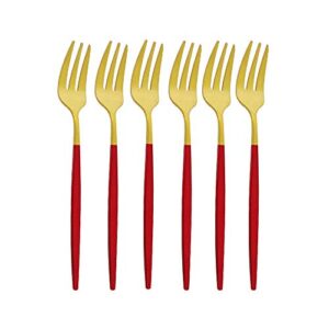 uniturcky red gold cake serving set, stainless steel titanium gold plating cake server, cake fork, dessert spoon for birthday, wedding, gift for birthday, gift wedding and parties 5pcs 4.94"