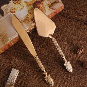 european style wedding cake knife and server set exquisite cake cutting set for wedding cake cutting set for wedding (gold-1)