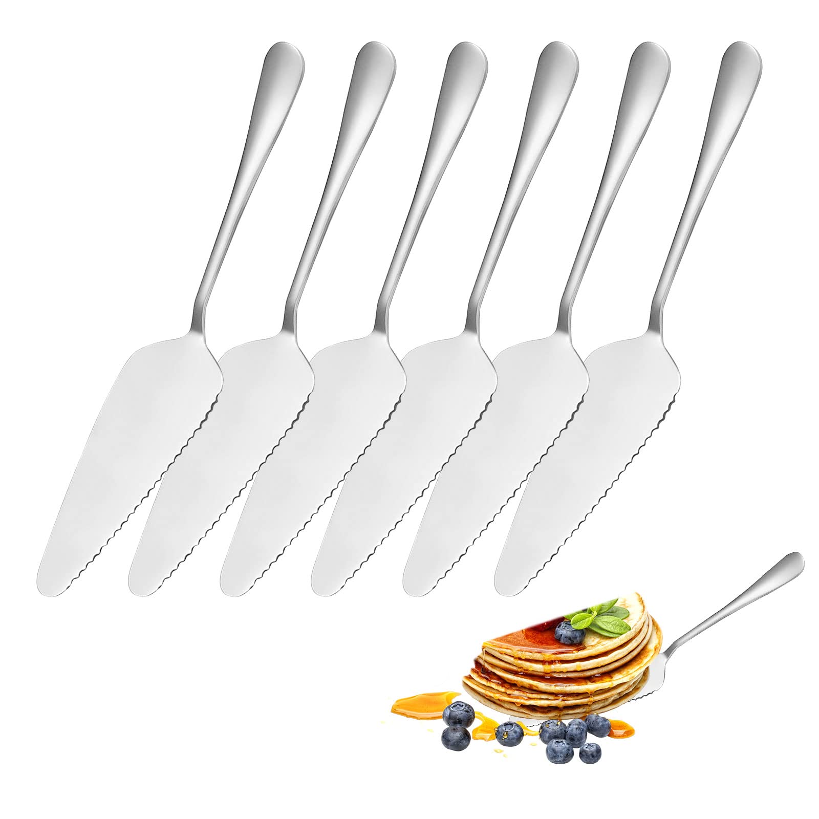 YEKUYEKU 6 Pieces Cake Slice, Cake Server, Silver Cake Knife, Stainless Steel Cake Slicer, Cake Cutter with Serrated Edges, Cake Pizza Pie Server for Kitchen, Party and Wedding