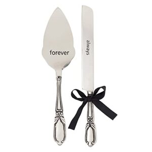 santa barbara design studio wedding stainless steel cake server and knife gift set, 2-piece, forever & always