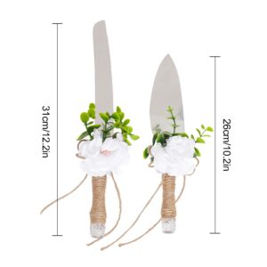 MSUIINT Wedding Cake Knife and Server Set of 2 with Eucalyptus Leaves, Rustic Wedding Cake Cutting and Serving Set Bridal Groom Cutter Set Table Decor Bridesmaids Hand Gift for Parties Weddings, A