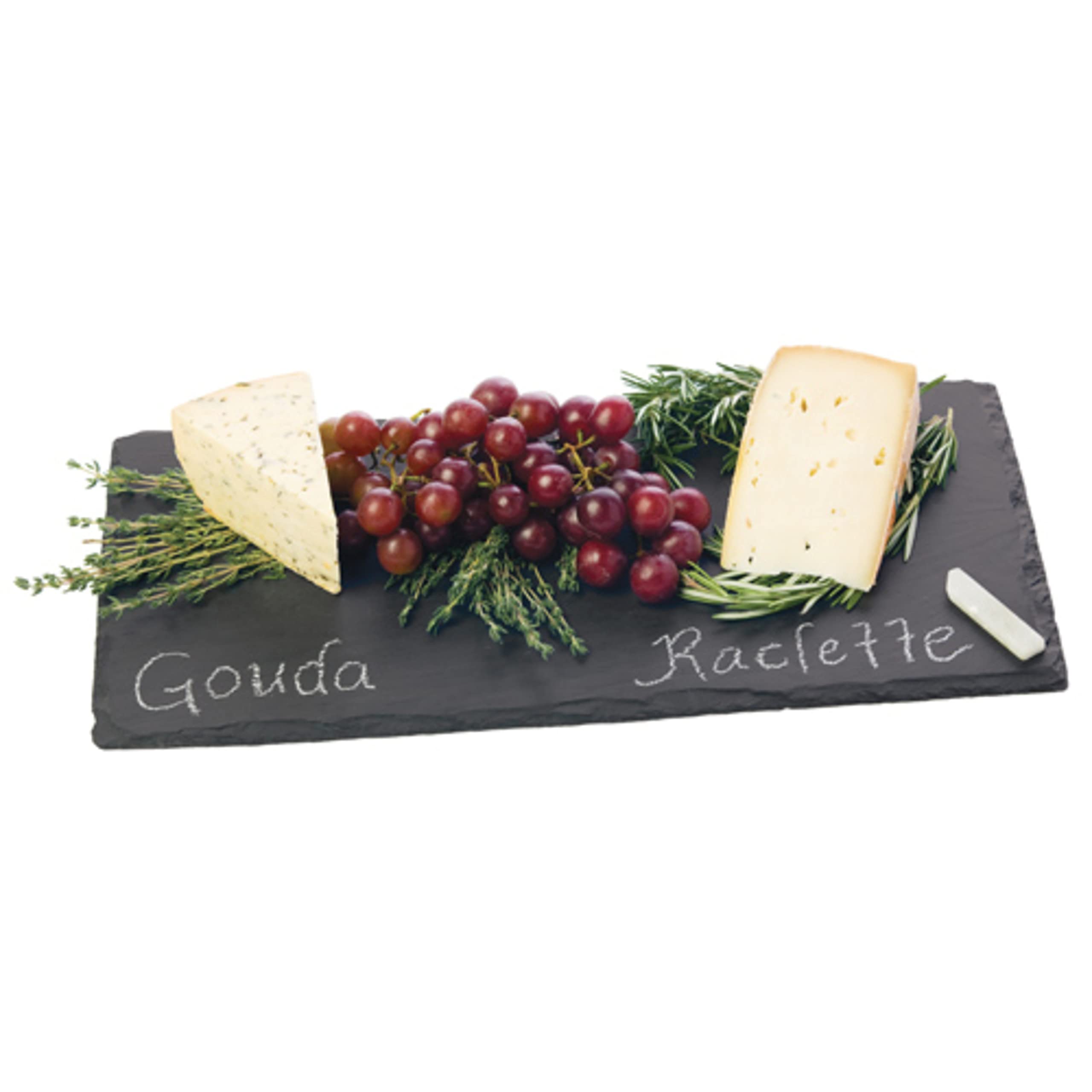 Twine Country Home Black Slate Cheese Board with Handle & Chalk Set - 16" x 8" Stone Plate Board for Tapas, Appetizers & Charcuterie Platters - Gourmet Kitchen Gift Essentials