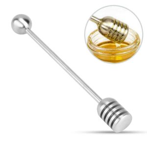 Honey and Syrup Dipper Stick Server Honey Spoon Stainless Steel Honey Dipper Stirrer Spoon Mixing Stick Tool Serve Solid for Honey Pot Jar Containers Silver