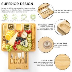 XcE Bamboo Cheese Board and Charcuterie Board with Knife Set, 16 x 13 x 1.5 inch, 2 Set Bundle