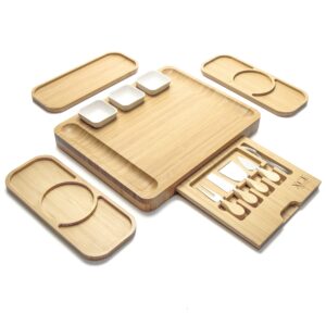 XcE Bamboo Cheese Board and Charcuterie Board with Knife Set, 16 x 13 x 1.5 inch, 2 Set Bundle