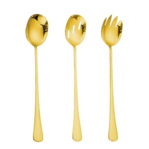 arfuka salad servers salad serving sets stainless steel 11" buffet salad spoon and salad fork dishwasher safe large metal serving utensils gold, set of 3