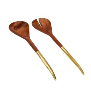 Wooden Salad Servers With Gold Handle