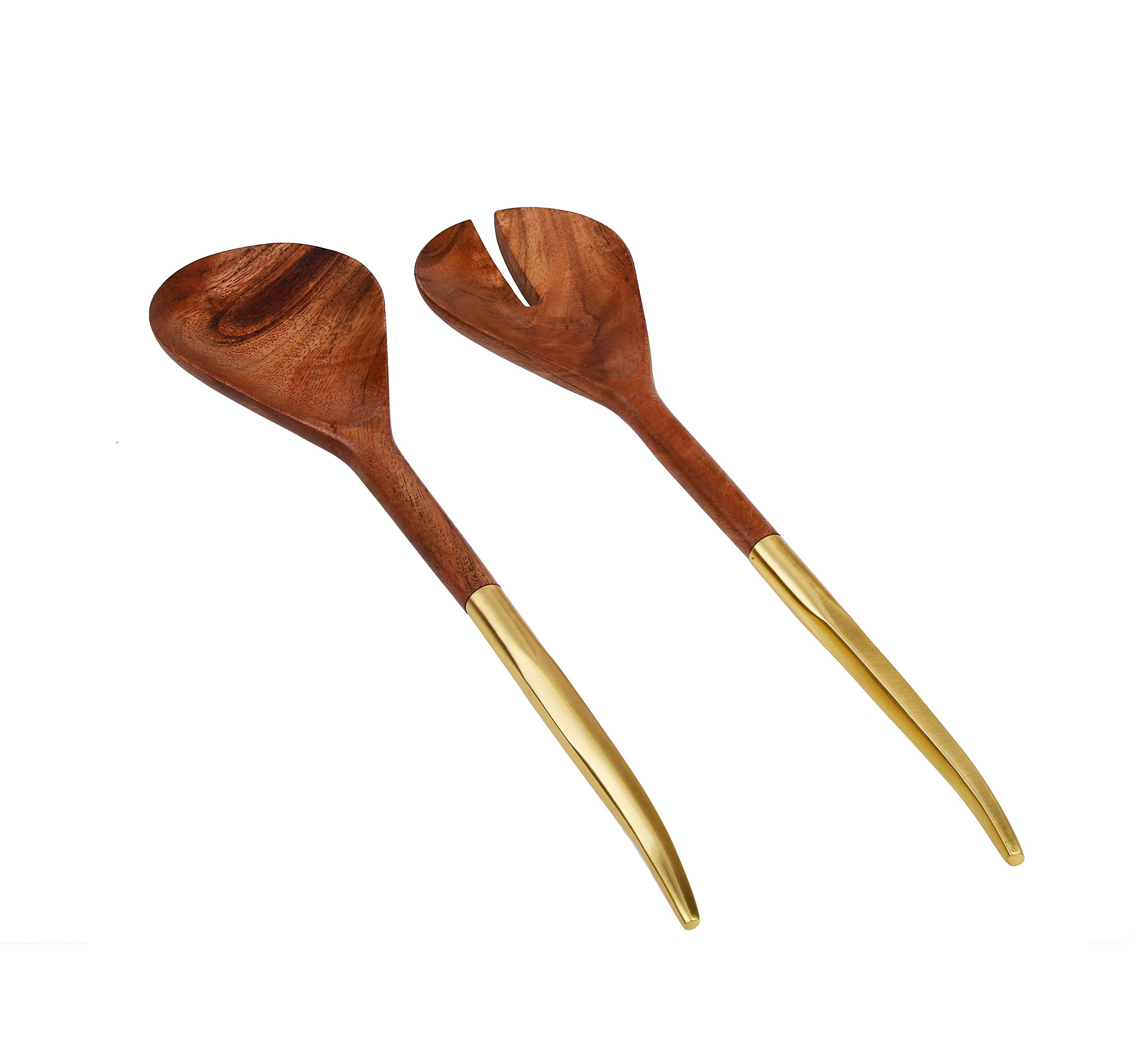 Wooden Salad Servers With Gold Handle