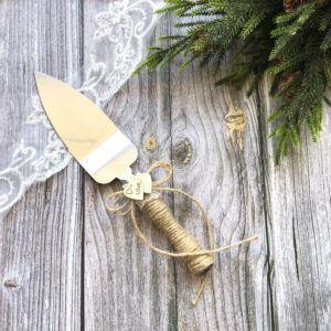 Abbie Home Wedding Cake Knife and Server Set with Burlap Twines Handle for Garden Wedding Ceremony (ZY-L26)