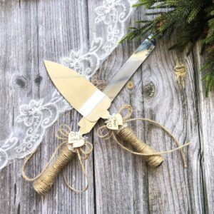 Abbie Home Wedding Cake Knife and Server Set with Burlap Twines Handle for Garden Wedding Ceremony (ZY-L26)