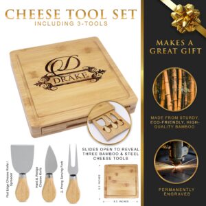 Personalized Engraved Cheese Board Tray and Knife Tools Set - Custom Monogrammed