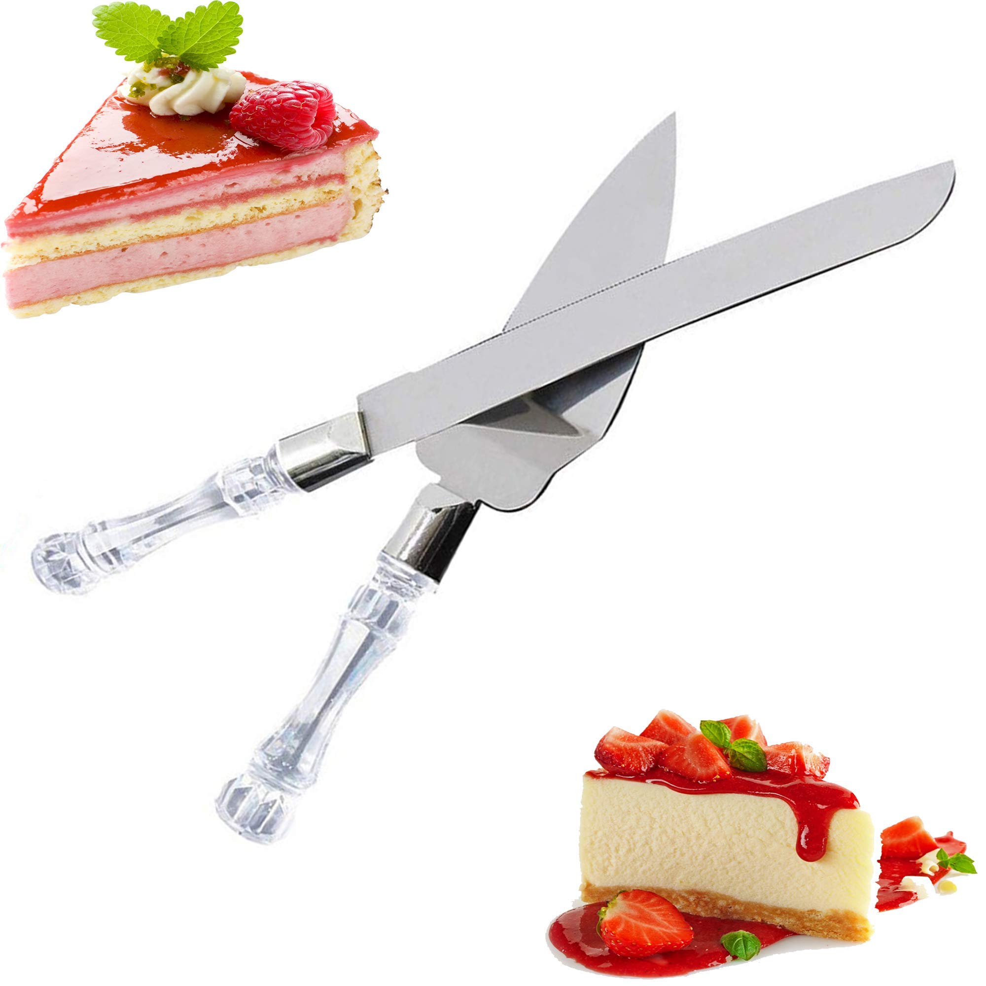 Cake Knife Spatula Elegant Clear Design Serving Set - 2 in One - Stainless Steel Cake and Pie Server - Cake Cutting Set for Birthday Wedding Engagement Anniversary - Best Gift Idea (Clear)