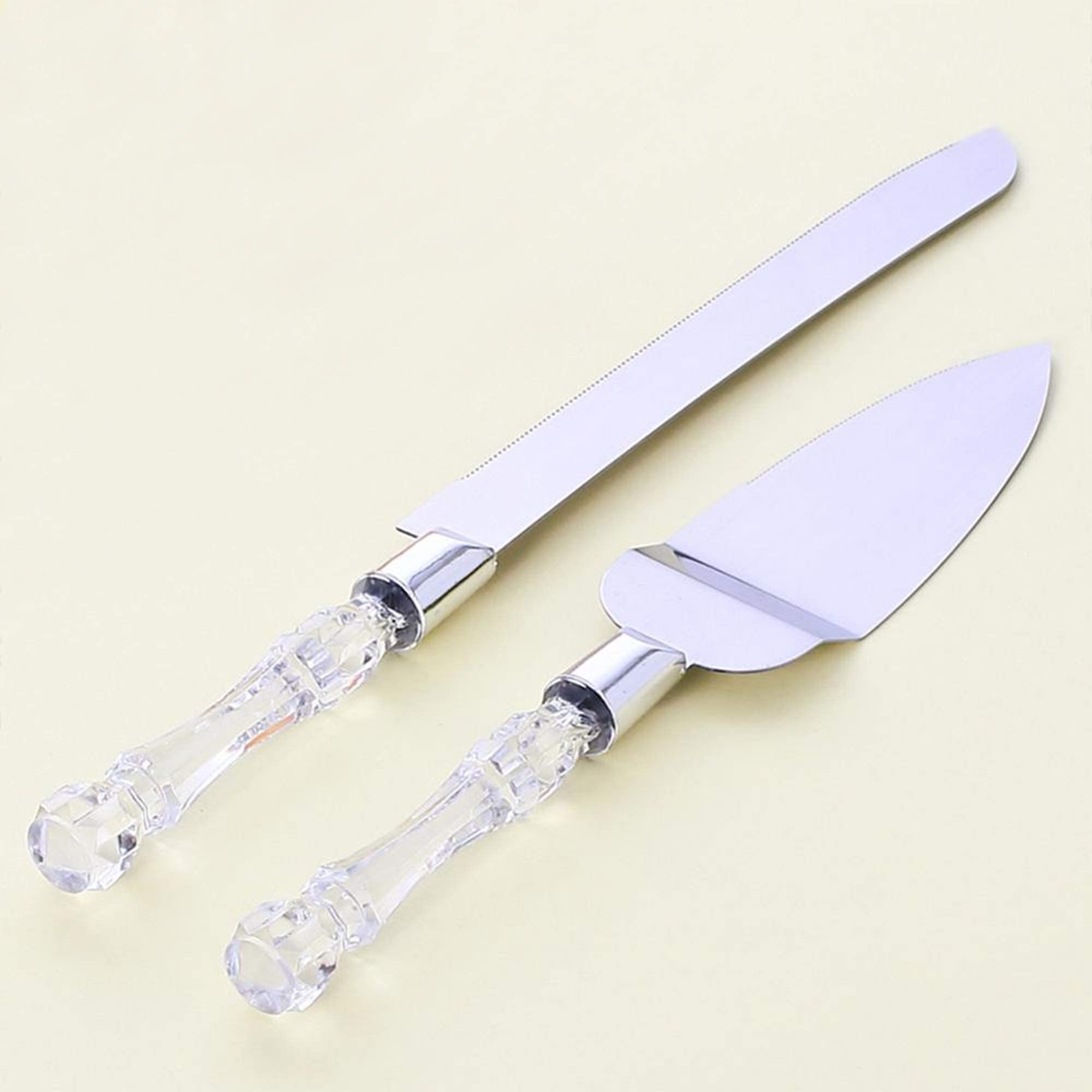 Cake Knife Spatula Elegant Clear Design Serving Set - 2 in One - Stainless Steel Cake and Pie Server - Cake Cutting Set for Birthday Wedding Engagement Anniversary - Best Gift Idea (Clear)