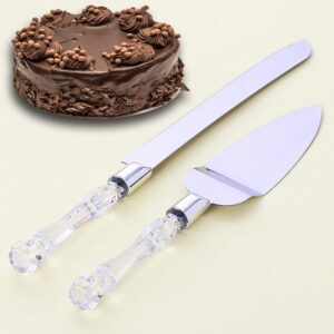 Cake Knife Spatula Elegant Clear Design Serving Set - 2 in One - Stainless Steel Cake and Pie Server - Cake Cutting Set for Birthday Wedding Engagement Anniversary - Best Gift Idea (Clear)