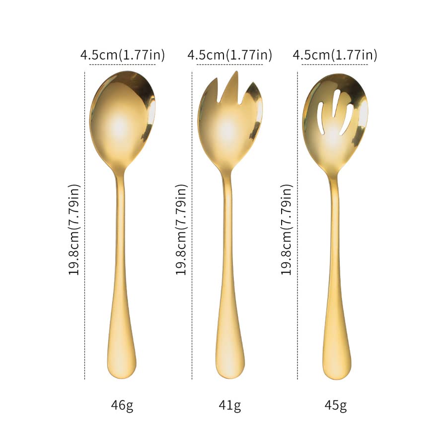 ARFUKA Salad Servers Stainless Steel Salad Serving Set Salad Spoon and Fork Set Kitchen Cooking Utensil Cutlery Gifts Gold, Set of 6