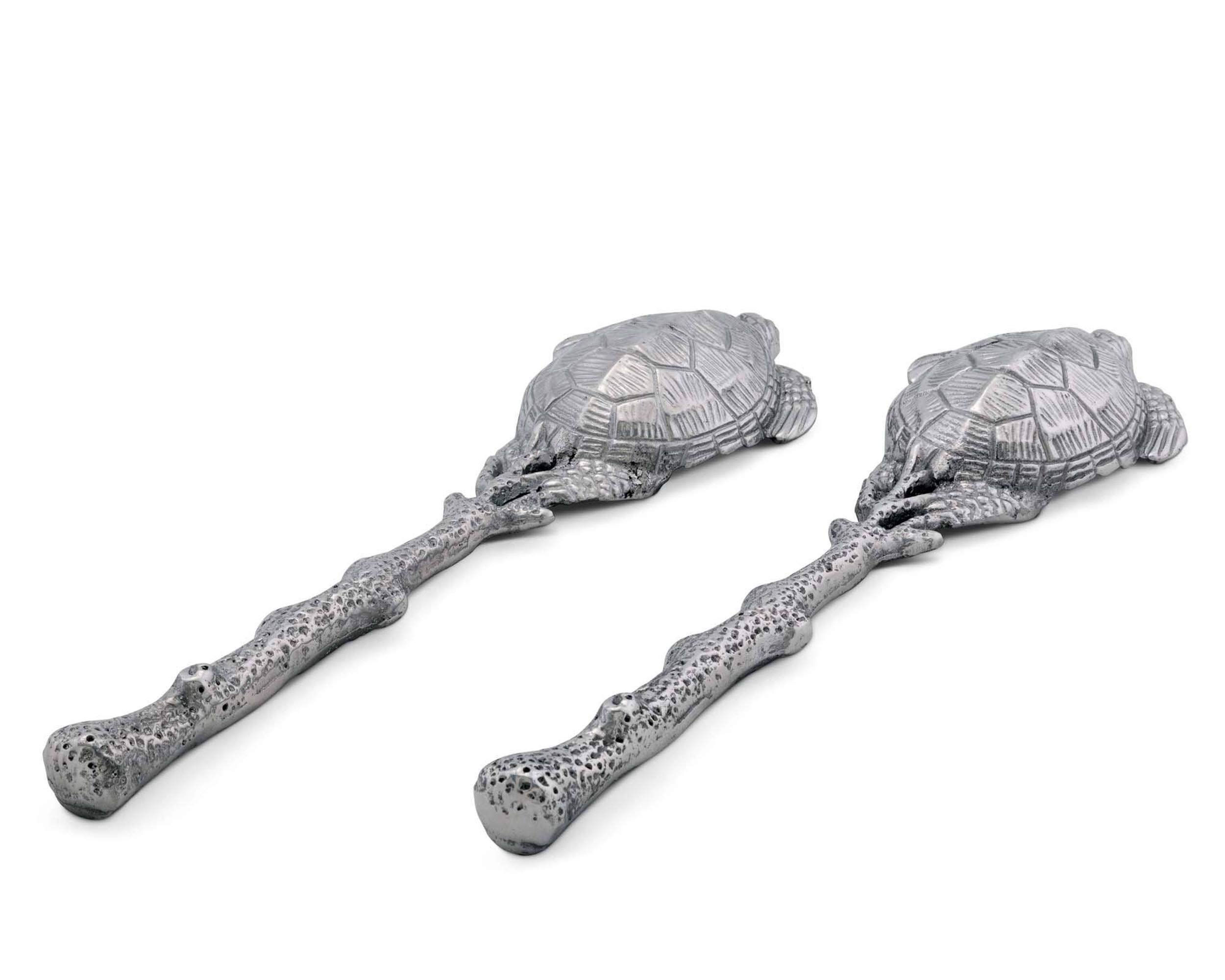 Arthur Court Salad Servers Sea Turtle Metal Pair Ocean Coastal Table 2 pieces Cast Aluminum 11.5 inch Long