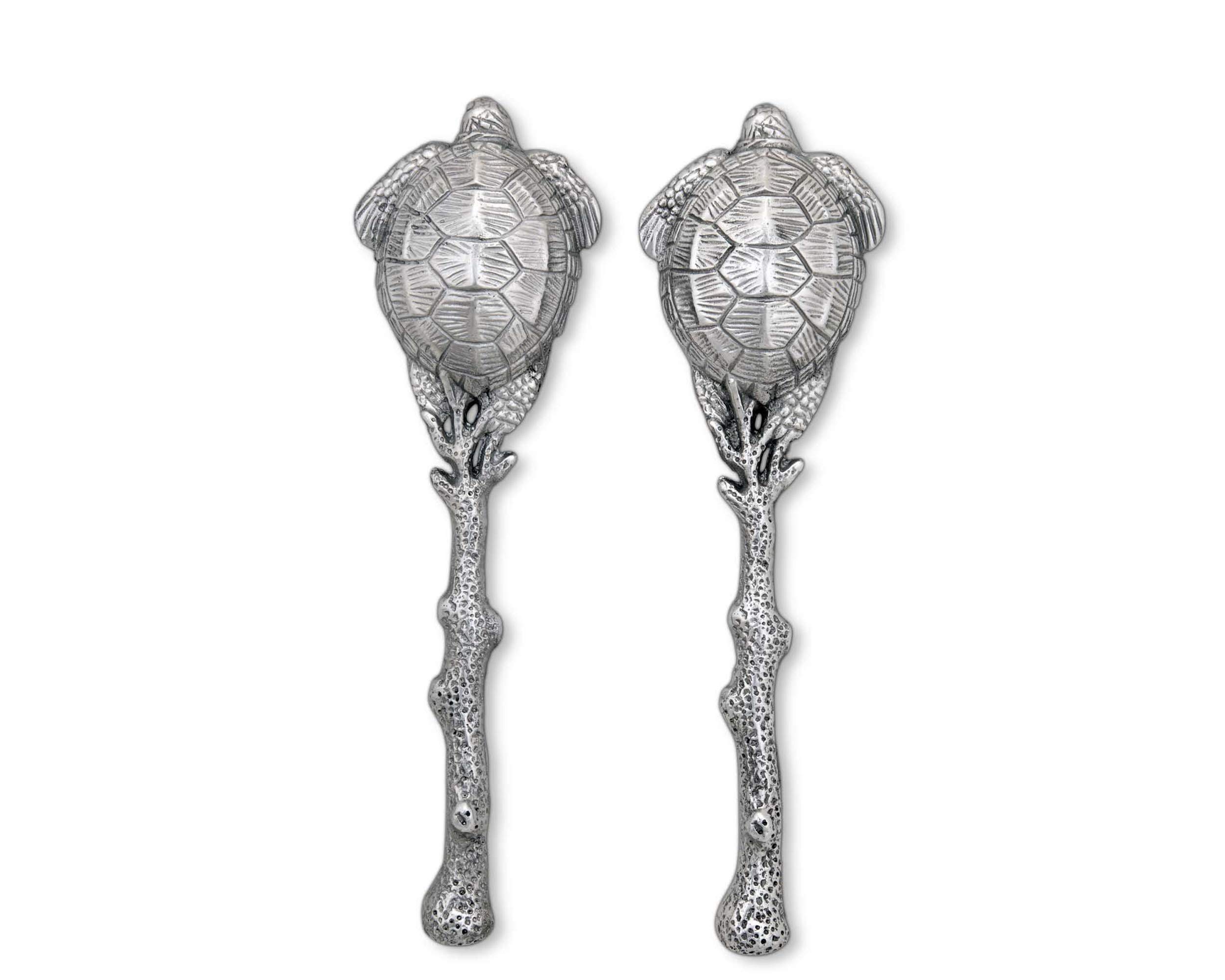 Arthur Court Salad Servers Sea Turtle Metal Pair Ocean Coastal Table 2 pieces Cast Aluminum 11.5 inch Long