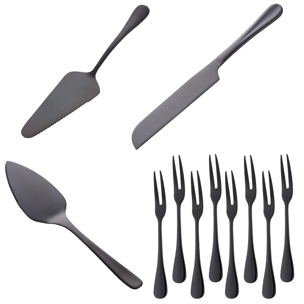 Cake Server Set,Black 18/8 （304）Stainless Steel Cake Shovel,Cake Knife&Dessert Fork/Cake Cutting Sets for Wedding,Anniversary,Party Supplies by BUY THINGS!