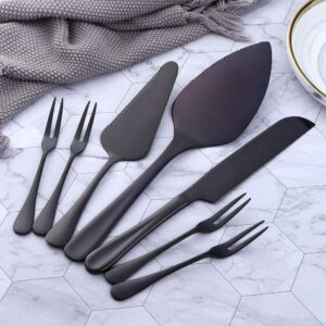 Cake Server Set,Black 18/8 （304）Stainless Steel Cake Shovel,Cake Knife&Dessert Fork/Cake Cutting Sets for Wedding,Anniversary,Party Supplies by BUY THINGS!