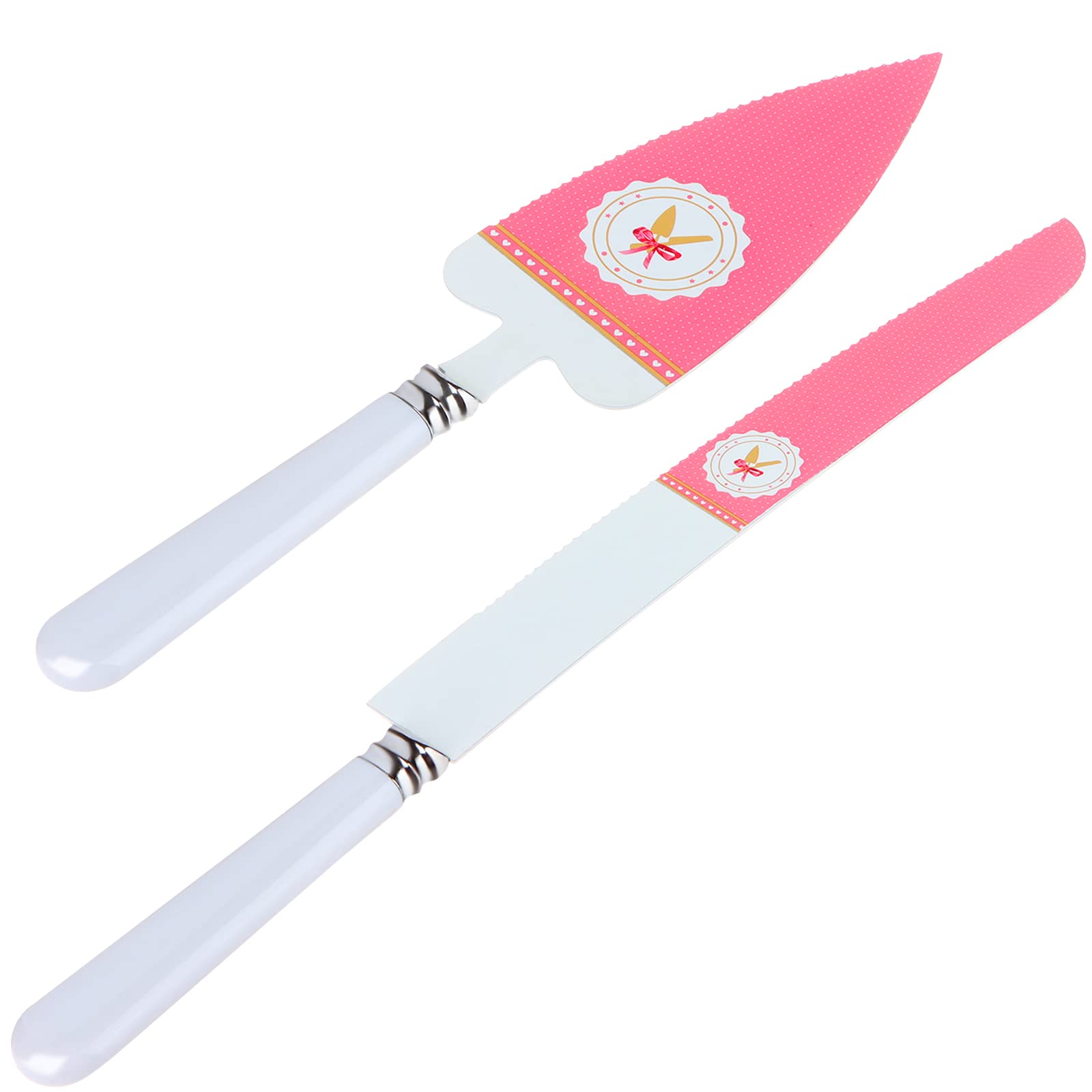 Oppaxf Cake Knife and Server Set, Pink Birthday Cake Knife and Cake Server, Stainless Steel Serrated Blade Cake Cutter, Novel Cake Cutting Set for Birthday Parties, Daily Meals, Wedding, Set of 2