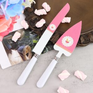 Oppaxf Cake Knife and Server Set, Pink Birthday Cake Knife and Cake Server, Stainless Steel Serrated Blade Cake Cutter, Novel Cake Cutting Set for Birthday Parties, Daily Meals, Wedding, Set of 2