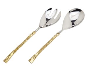 godinger salad server, salad fork, salad spoon, gold handle, harper collection