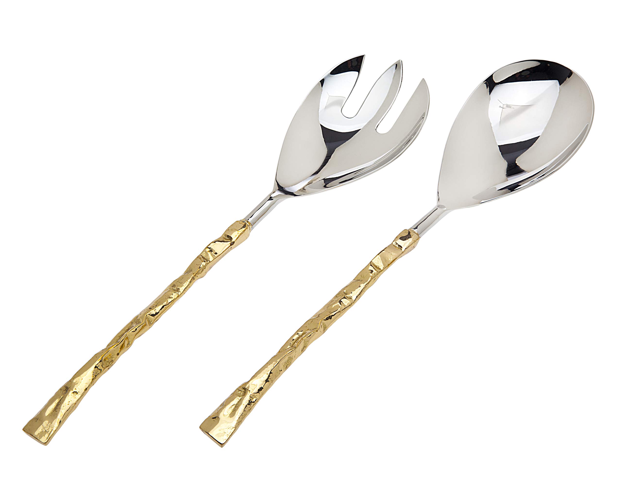 Godinger Salad Server, Salad Fork, Salad Spoon, Gold Handle, Harper Collection