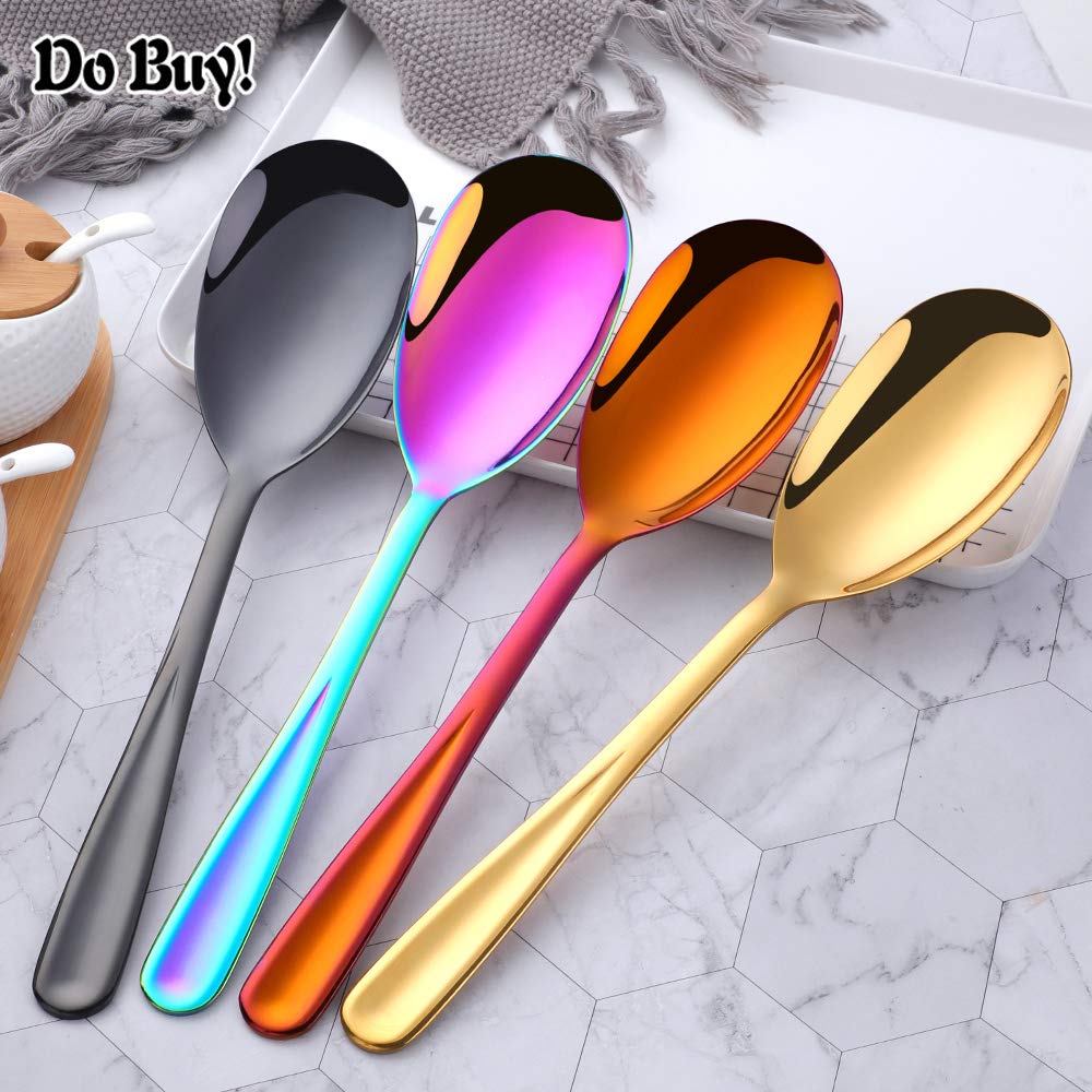 Salad Spoon and Fork Set，Stainless Steel Salad Serving Set，Durable&Elegant,for Salad, Gravies or Pasta, Gold/Brass Finish (2pcs, rainbow)