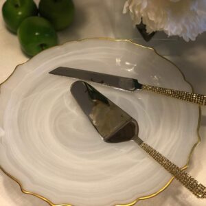 Gold Cake Servers With Mosaic Design - 12"L Cake Knife & Server Set Ideal for Weddings, Party's, Elegant events