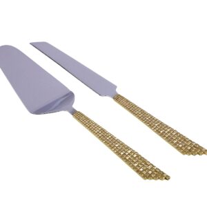 Gold Cake Servers With Mosaic Design - 12"L Cake Knife & Server Set Ideal for Weddings, Party's, Elegant events