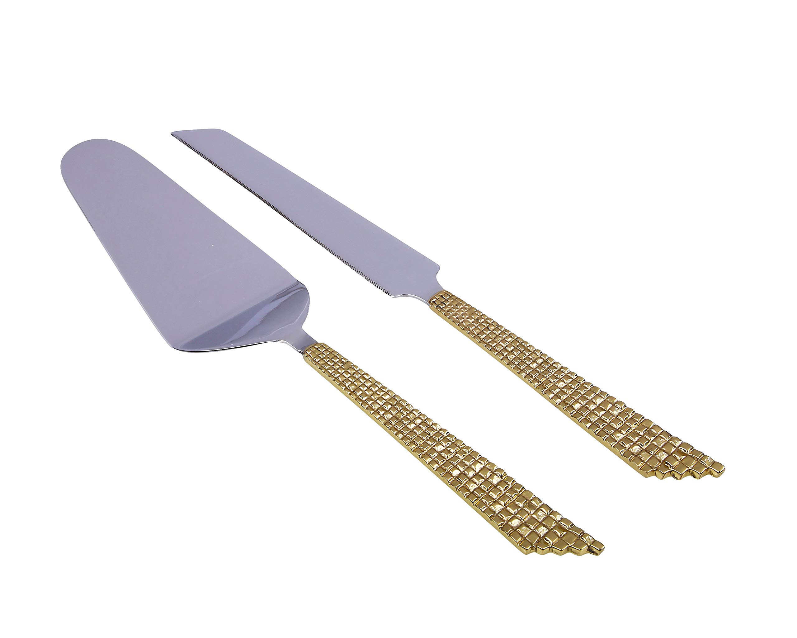 Gold Cake Servers With Mosaic Design - 12"L Cake Knife & Server Set Ideal for Weddings, Party's, Elegant events