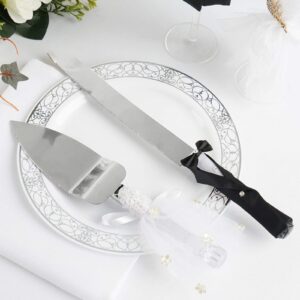 BalsaCircle Silver Cake Knife and Server Set with Groom Bride Handles - Wedding Reception Events Home Party Decorations Supplies