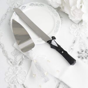 BalsaCircle Silver Cake Knife and Server Set with Groom Bride Handles - Wedding Reception Events Home Party Decorations Supplies