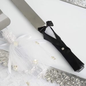 BalsaCircle Silver Cake Knife and Server Set with Groom Bride Handles - Wedding Reception Events Home Party Decorations Supplies