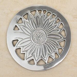 sunflower trivet for hot pots and pans, round metal trivet 7.5" diameter