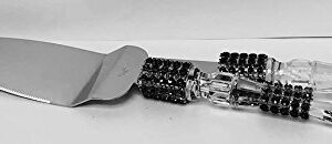 Cake Knife & Server Set with Black Simulated Rhinestone All Occasions Wedding Sweet 16