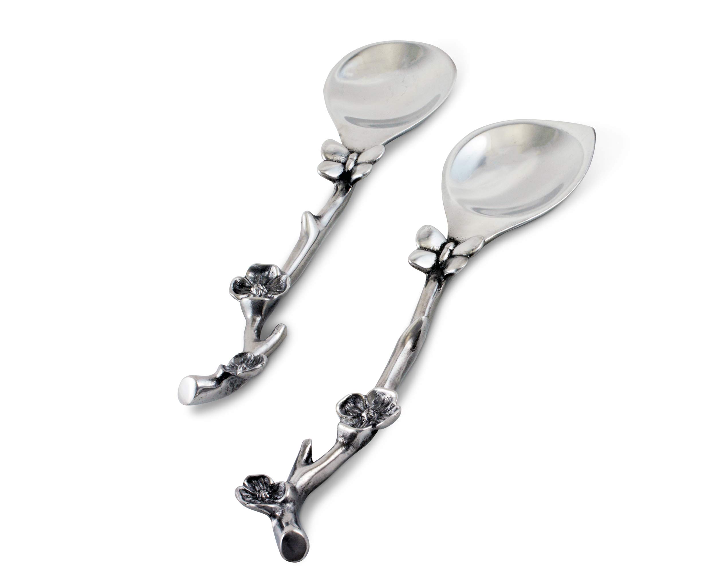 Arthur Court Designs Aluminum Dogwood Pattern Salad Serving Set, Salad Servers, Salad Spoon, Salad Fork 10.75 inch Long