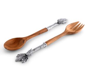 vagabond house pewter and wood song bird salad server set 13 inch long