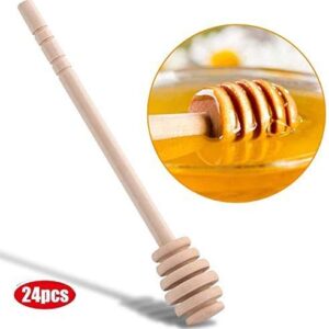 TOPINCN Wooden Jam Honey Dippers Stick Syrup Spoon Dip Drizzler Bee Marmalade Server Stir Stick Stirring Rod Kitchen Gadgets 24Pcs(16cm)