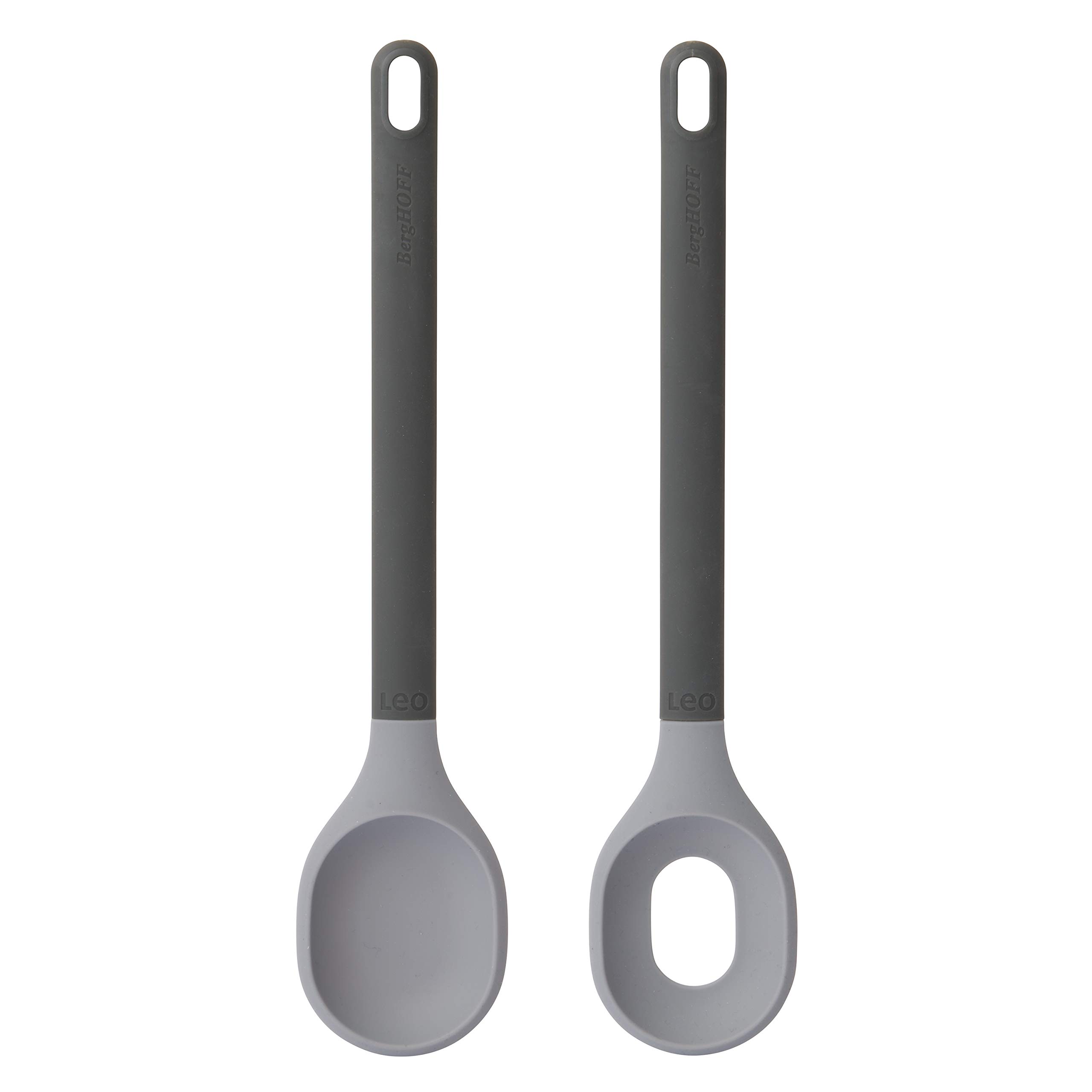 Berghoff Leo Non-Stick Heat-Resistant Silicone & Nylon Body Salary Server, Set of 2pc 12" Grey with Hanging Ring, Soft Grip Dishwasher Safe