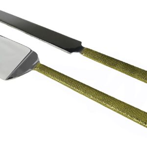 Elegant 2 Piece Cake Server Set 1 Cake Knife and 1 Cake Server 2 Tone Made of Stainless Steel and Beautiful Gold Design Ideal for Weddings, Parties, Elegant Events.