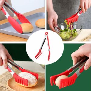 Red Stainless Steel Pasta Tong, Large 13" Stainless Steel Spaghetti Tongs, Comfortable Grip Design Pasta Server Utensil for Noodles Kitchen Cooking Baking Tools