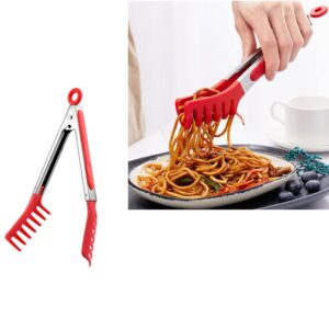 Red Stainless Steel Pasta Tong, Large 13" Stainless Steel Spaghetti Tongs, Comfortable Grip Design Pasta Server Utensil for Noodles Kitchen Cooking Baking Tools