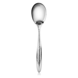 New Star Foodservice Mars Collection, Stainless Steel, 18/8 Hammered Hollow Handle Serving Spoon, 12.8-Inch