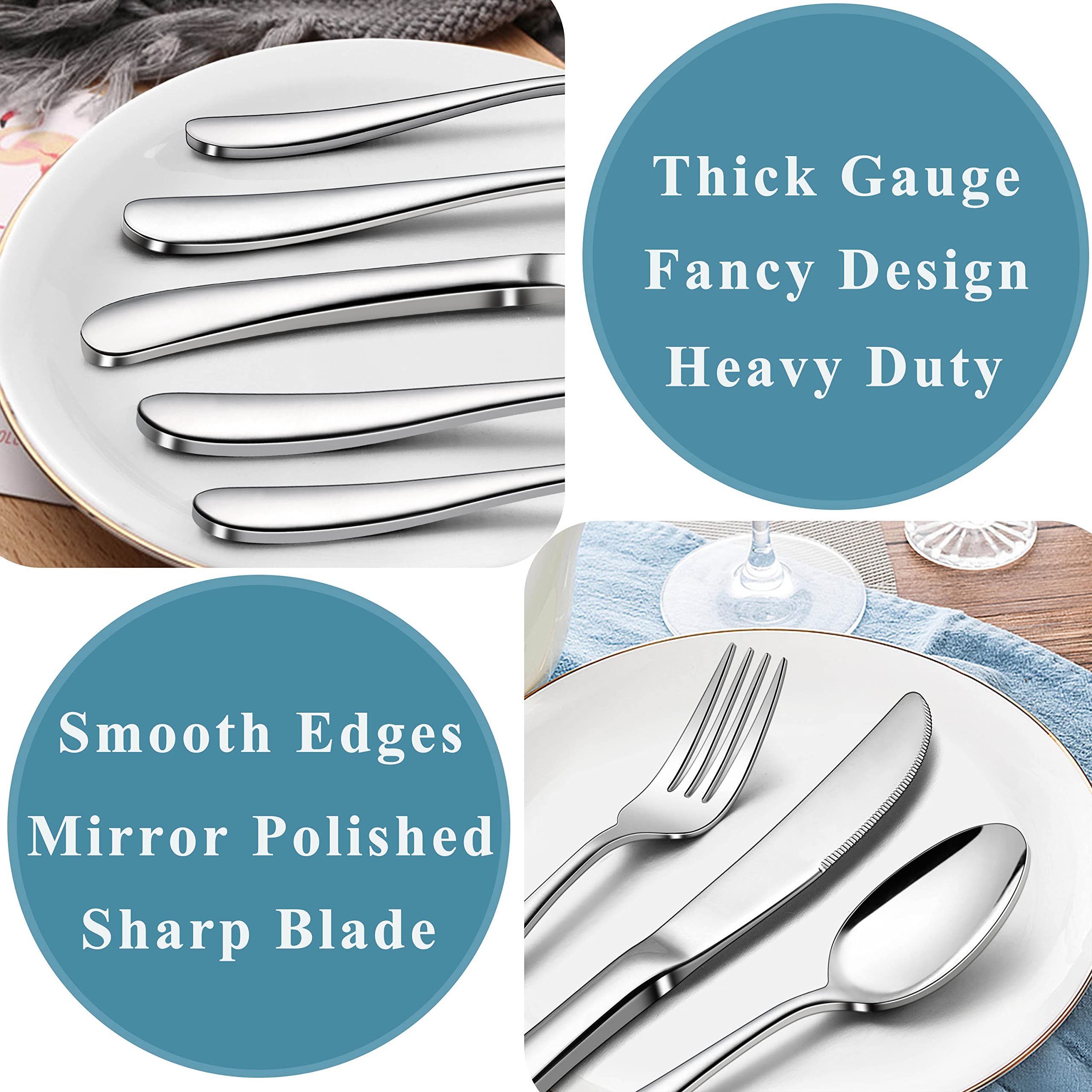 Herogo Heavy Duty Silverware Set with Serving Utensils, 45-Piece Stainless Steel Heavy Weight Modern Flatware Set for 8, Fancy Cutlery for Home Wedding, Dishwasher Safe, Mirror Finished