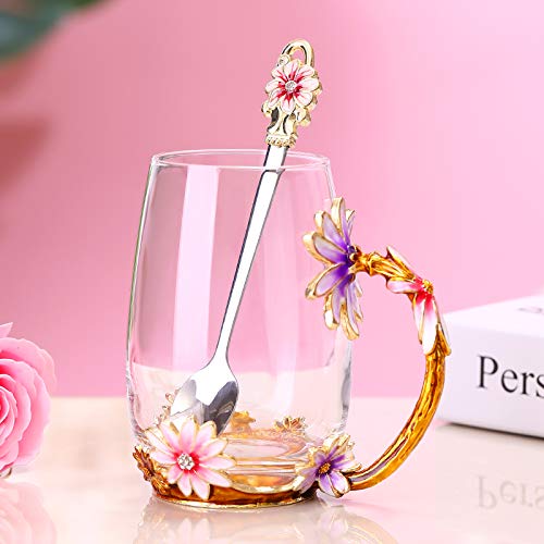 Luka Tech Mothers Day Gifts For Mom ,Daisy Flower Glass Tea Cups Best Mom Ever Gift, Birthday Gifts For Mum Grandma From Daughter Son